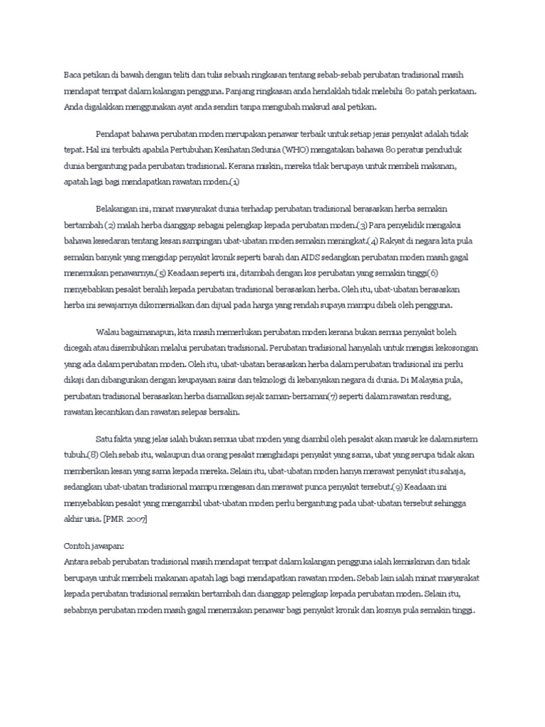 Baca Petikan Di Bawah Dengan Teliti Dan Tulis Sebuah Ringkasan Tentang Sebab | PDF ...