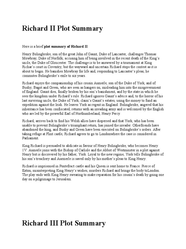 Richard II Plot Summary | Henry Iv, Part 1 | Richard Iii Of England