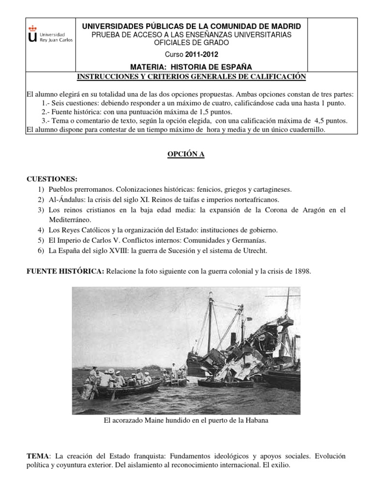 Examen Pau Historia De España Madrid Pdf España Agitación