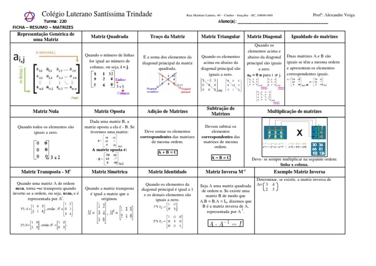 Ficha Resumo - Matriz | PDF