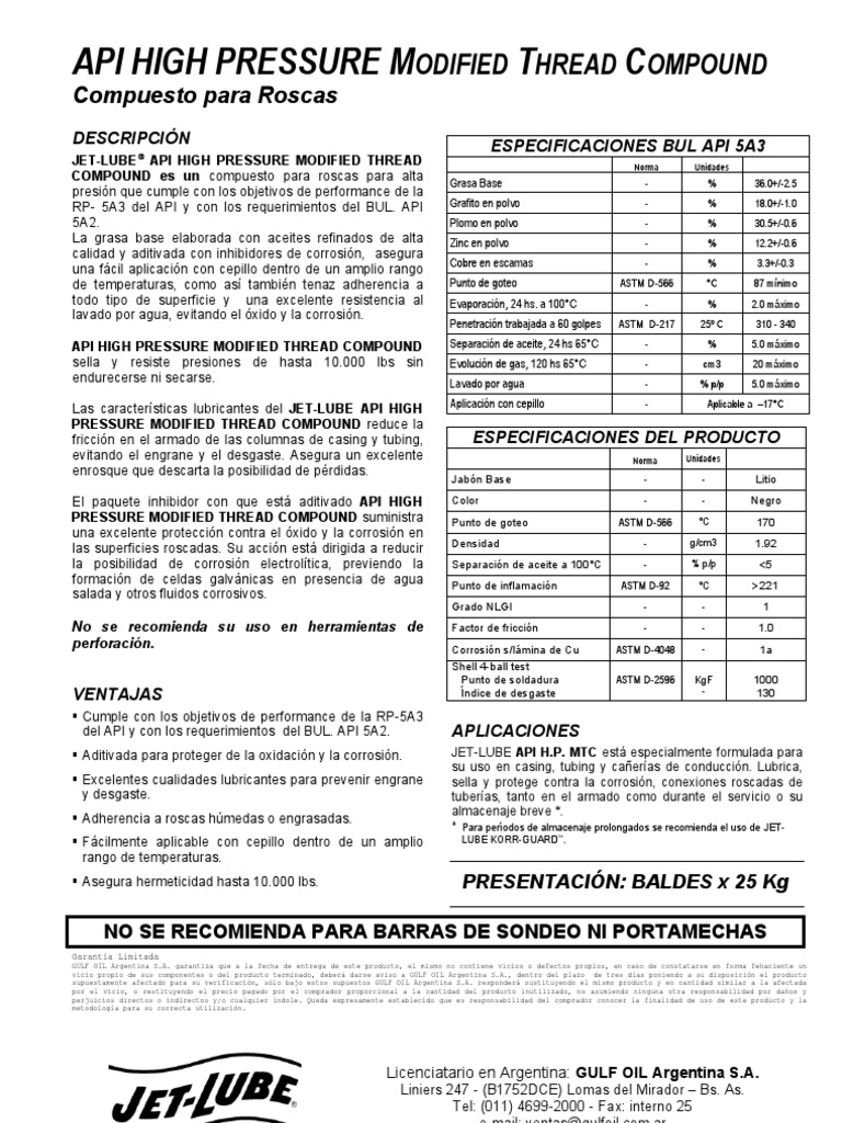 MTC Api 5a3 | PDF | Corrosión | Lubricante