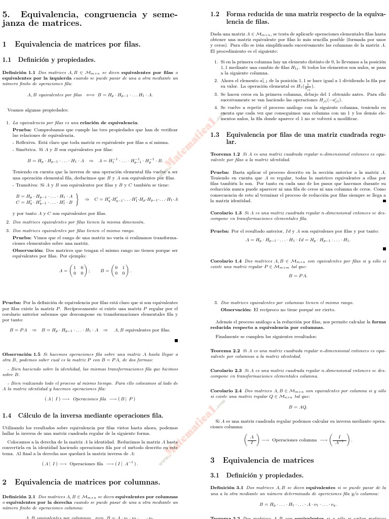 Equivalencia y propiedades de matrices | PDF | Matriz (Matemáticas ...