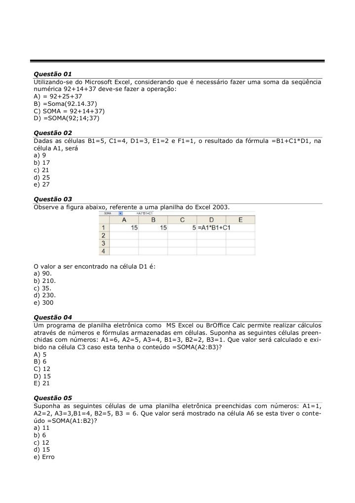 Exercicios Excel | PDF | Planilha | Software de planilhas