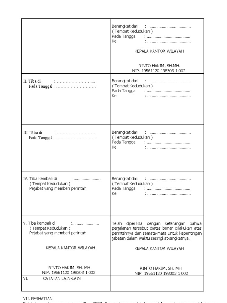Format SPPD dan Contoh Pengisian | PDF