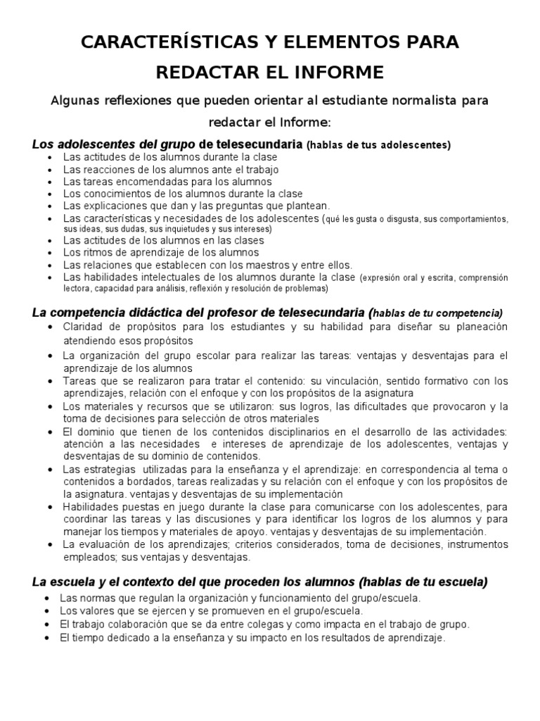 Características y Elementos para Redactar El Informe | PDF ...