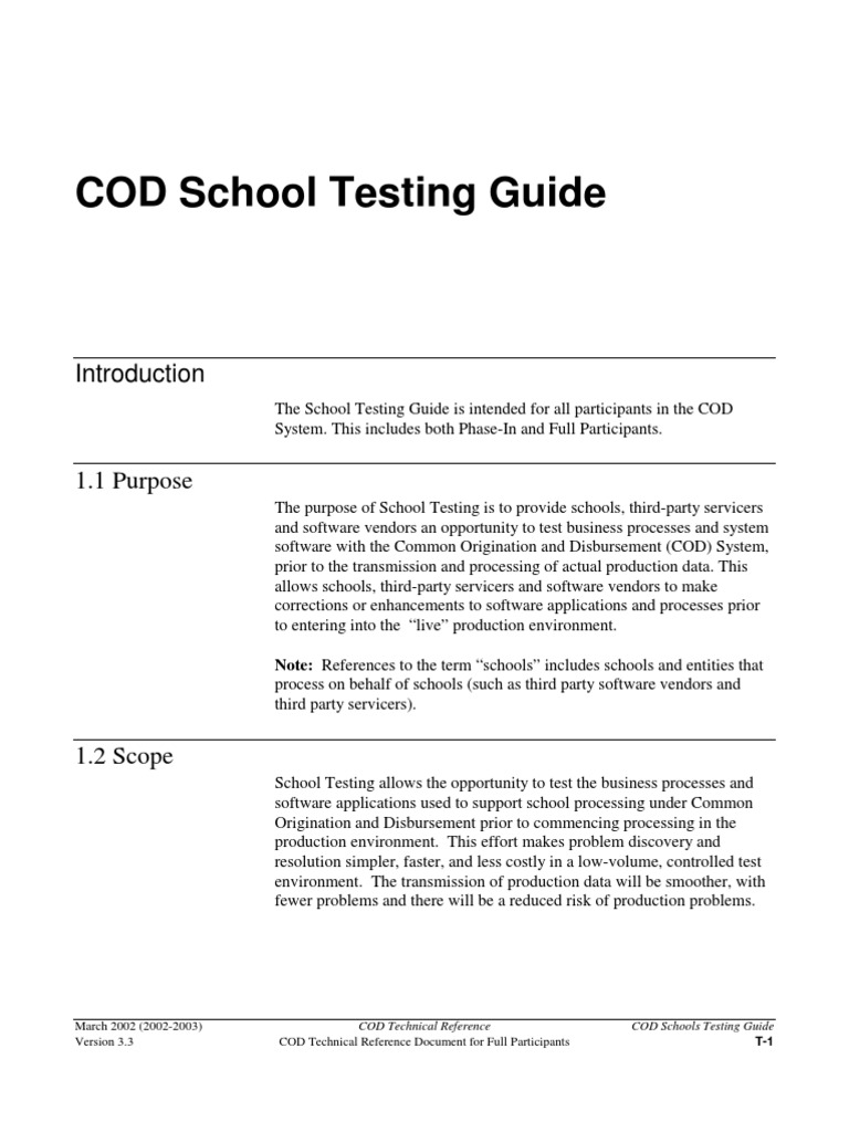 COD School Testing Guide 2002-2003 | PDF | Verification And Validation ...