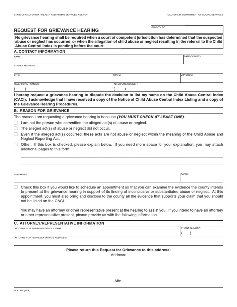California Dept Social Services CACI Grievance Hearing Request - Gomez ...