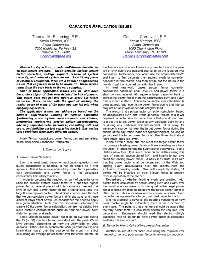 IEEE White Paper Capacitor Application Issues | PDF | Capacitor | Fuse ...