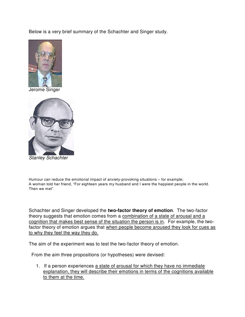 2-Factor Model of Emotions (Schachter and Singer, 1962) | PDF ...