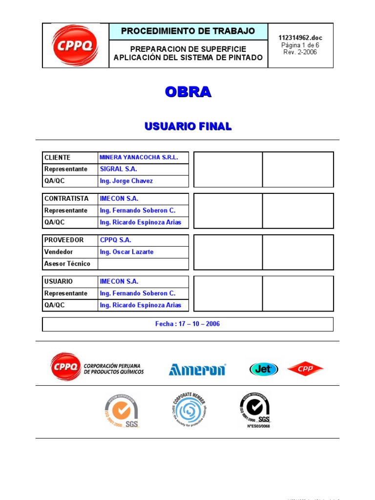 Cppq-Protra Sspc-sp5 Arenado Metal Blanco-Sigral | PDF | Pintar | Calidad (comercial)