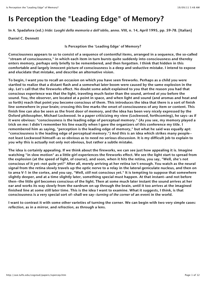 Is Perception Truly the Leading Edge of Memory | PDF | Consciousness ...