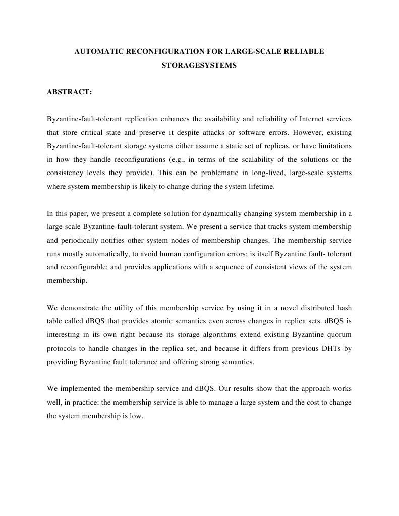 Automatic Reconfiguration For Large-Scale Reliable | PDF | Replication (Computing) | Computer ...