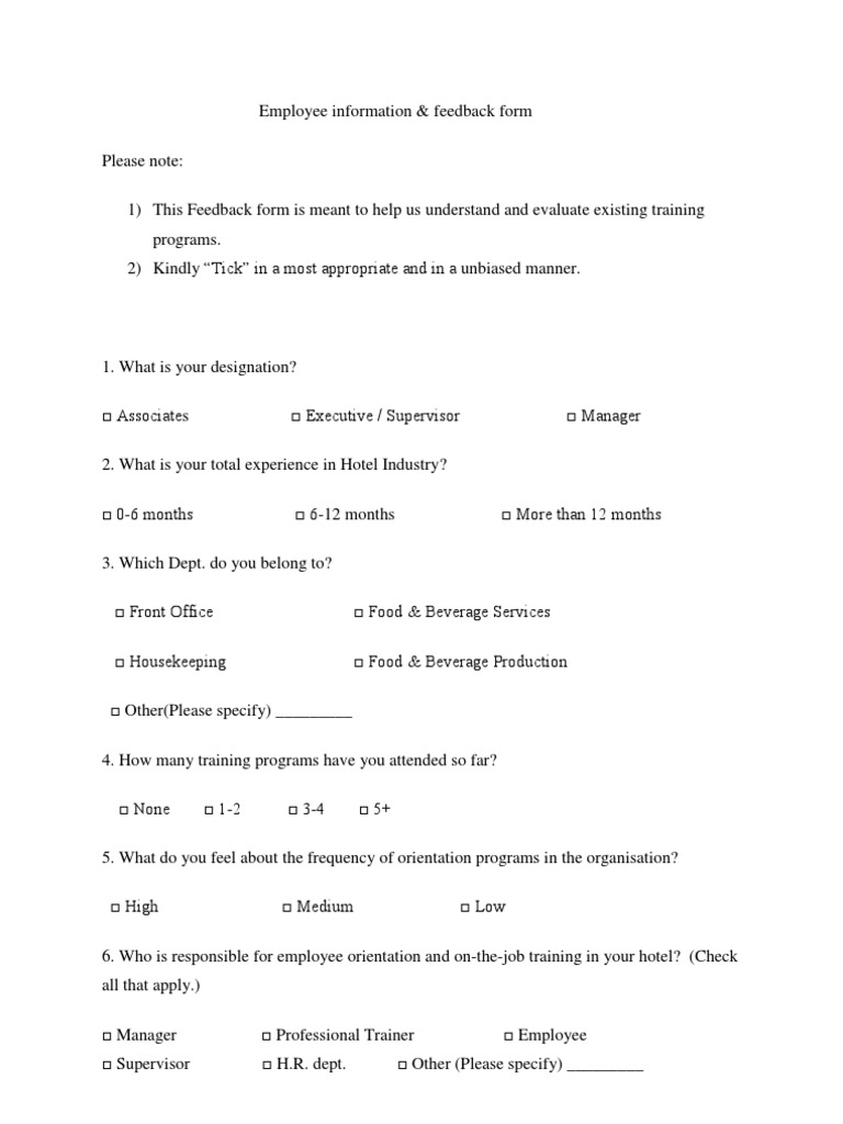 Employee Feedback Form | PDF | Employment | Behavioural Sciences
