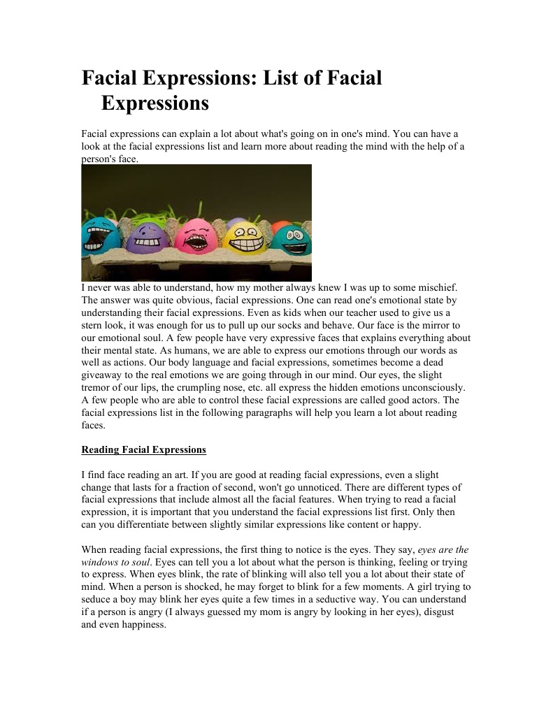Facial Expressions: List of Facial Expressions | PDF | Body Language ...