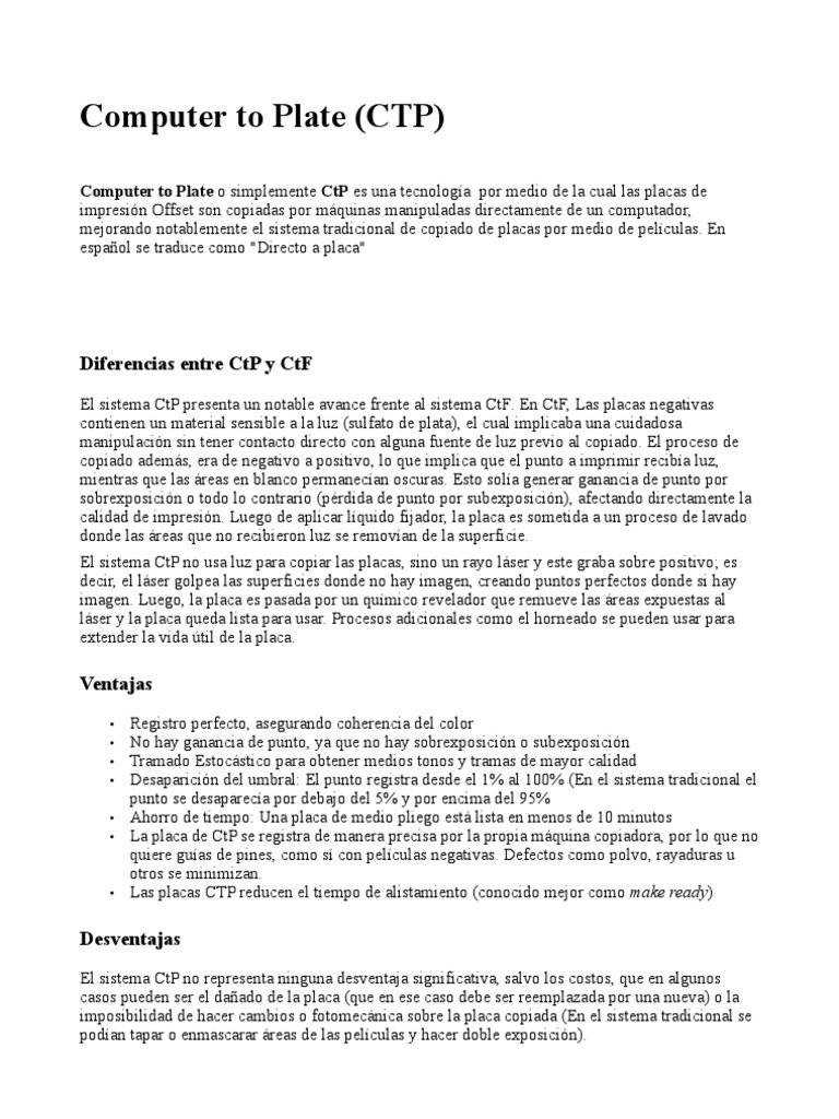 Computer To Plate (CTP) : Diferencias Entre CTP Y CTF | PDF | Science ...