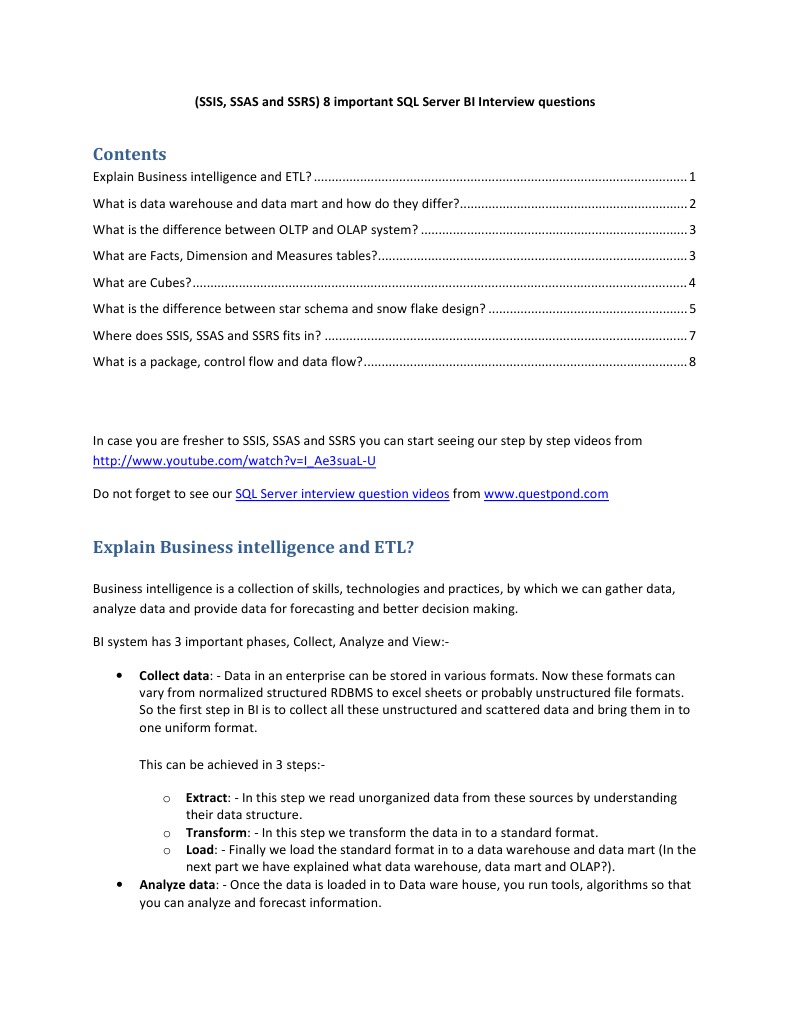 SQL Server Interview Questions : - BI Intelligence | PDF | Data ...