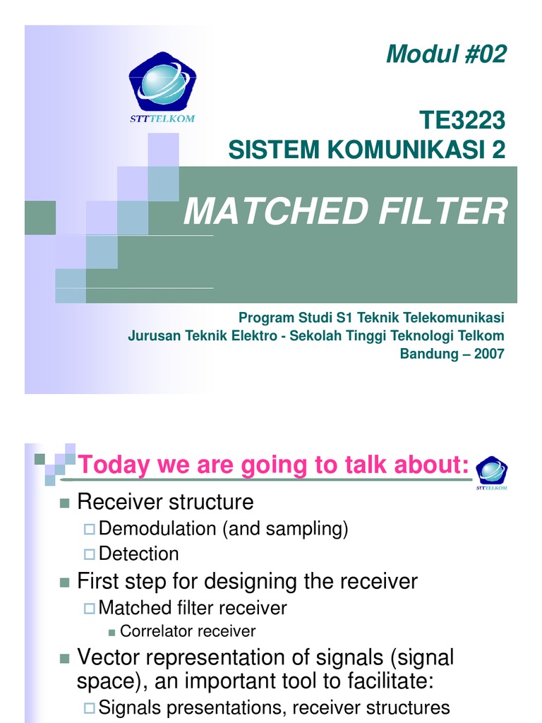 Modul 02 Siskom2 Matched Filter | PDF | Filter (Signal Processing) | Modulation