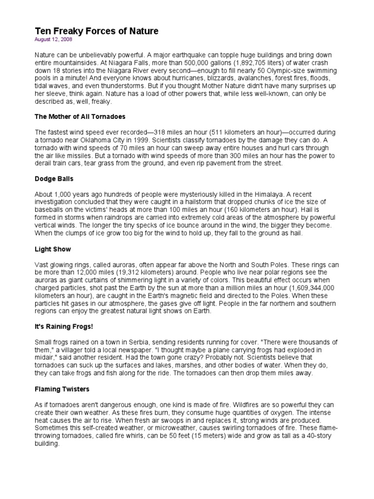 Ten Freaky Forces of Nature | PDF | Volcano | Tornadoes
