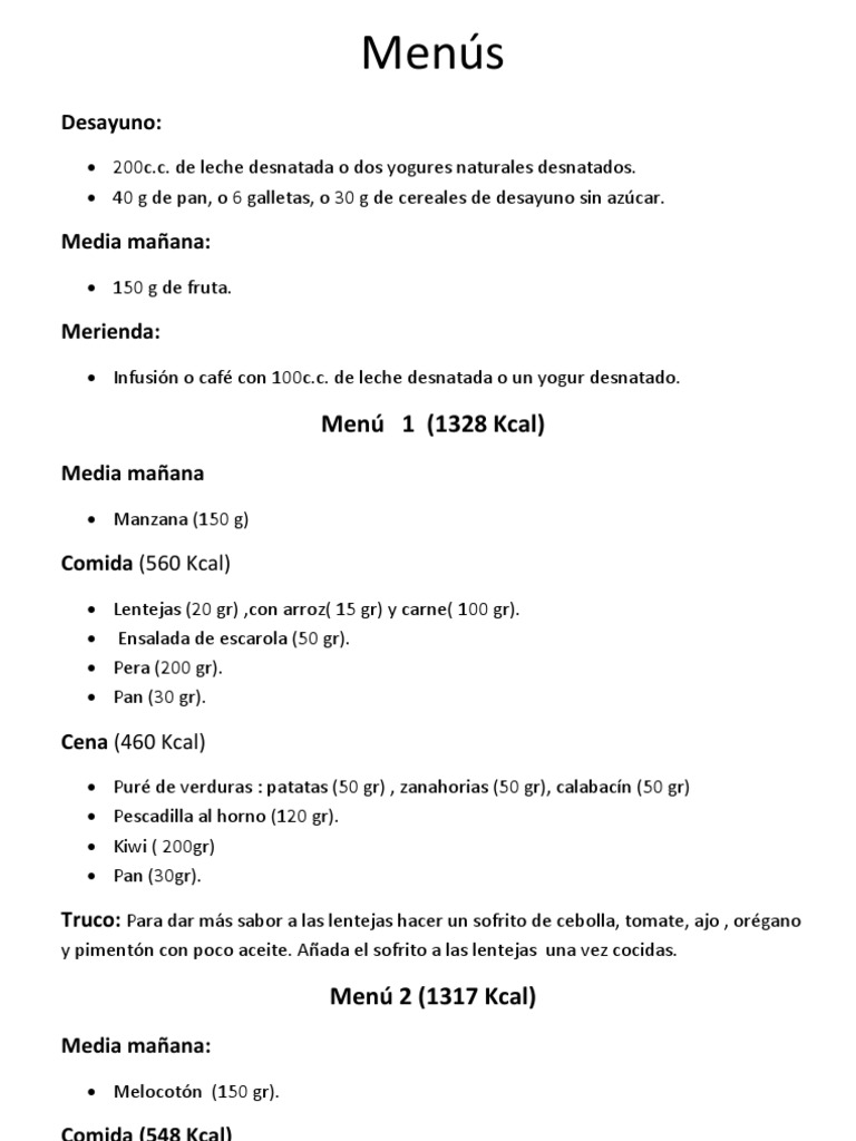 Menús | PDF | Panes | ensalada