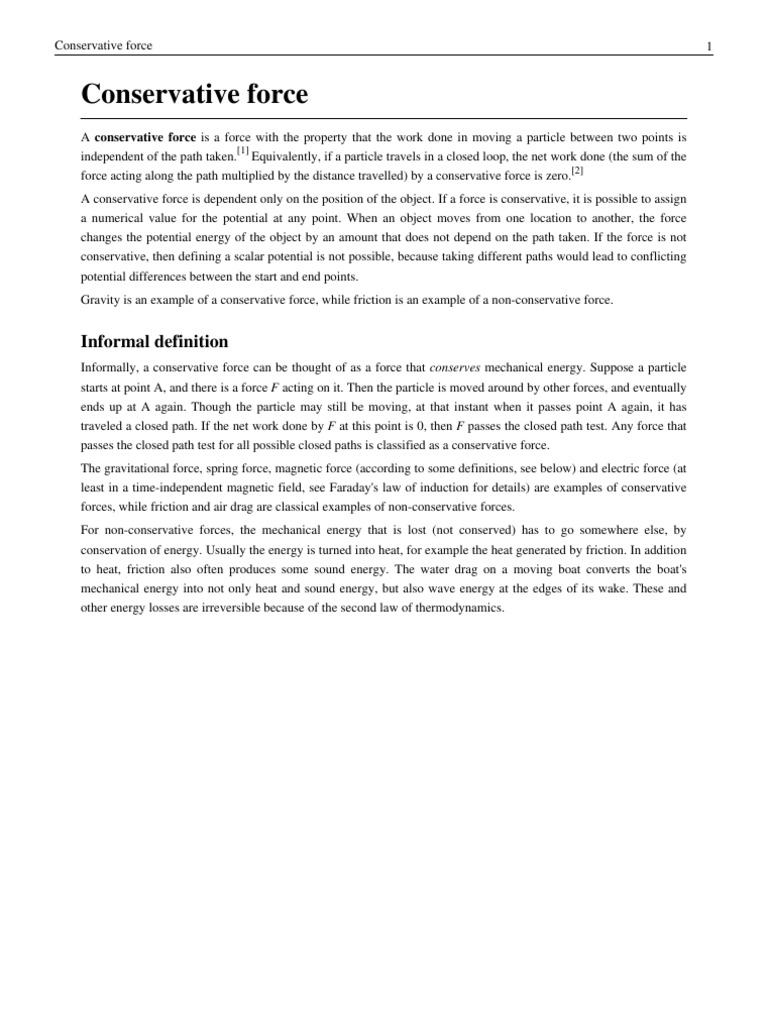 Conservative Force: Informal Definition | PDF | Force | Physical Universe