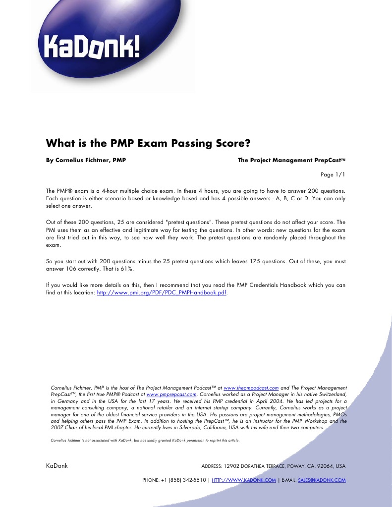 What Is The PMP Exam Passing Score | PDF
