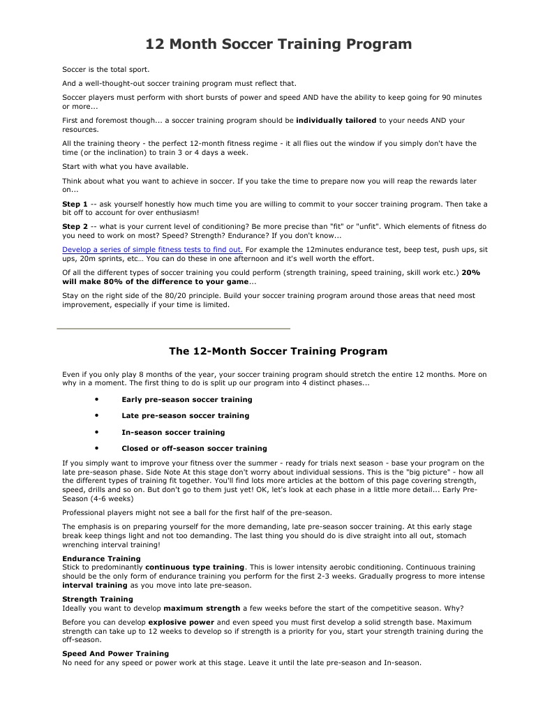 The 12-Month Soccer Training Program | PDF | Weight Training | Strength ...