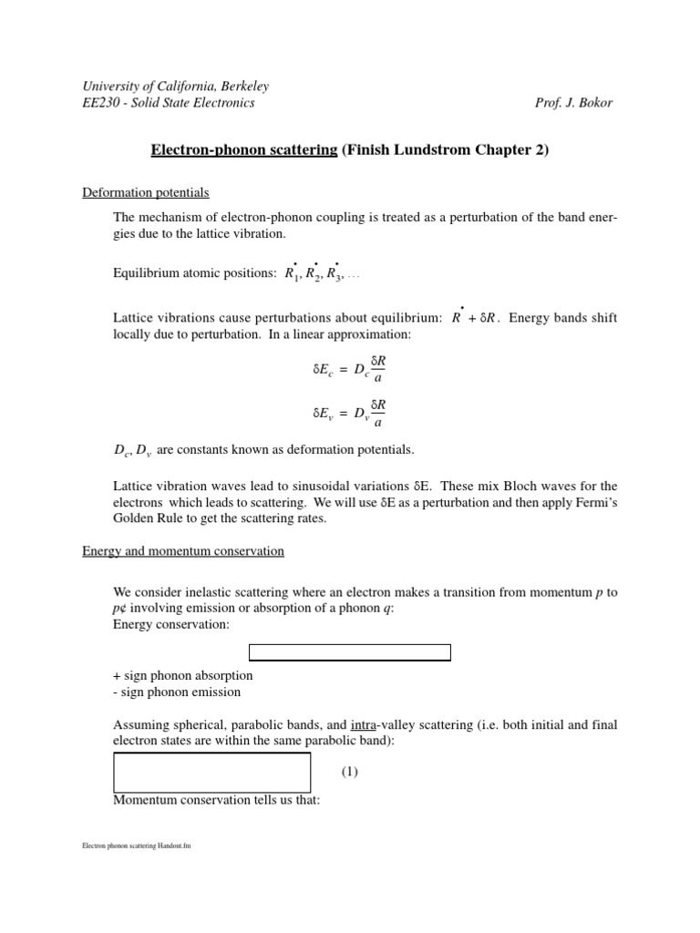 Electron-Phonon Scattering (Finish Lundstrom Chapter 2) | PDF | Phonon | Photon