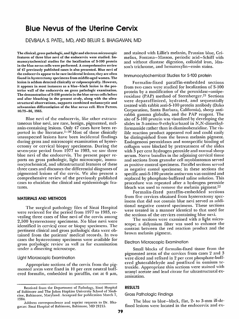 Blue Nevus of The Uterine Cervix | PDF | Biopsy | Staining