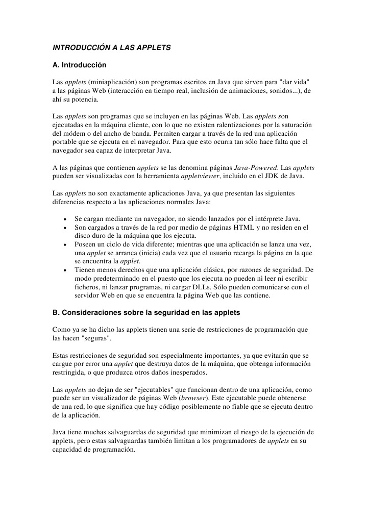 Introduccion Applets Java Español | PDF | Java (lenguaje de programación) | Script Java