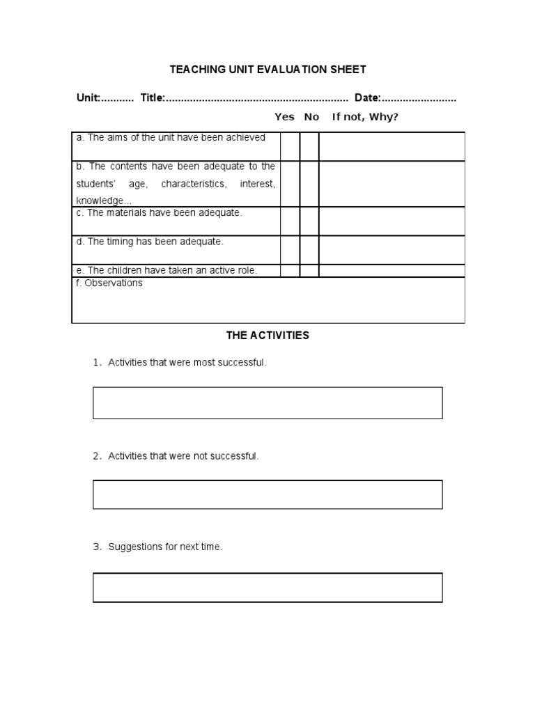 Teaching Unit Evaluation Guide | PDF
