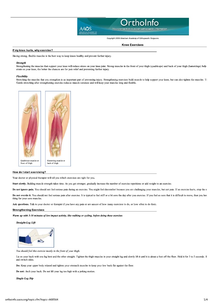 Knee Exercises - OrthoInfo - AAOS | PDF