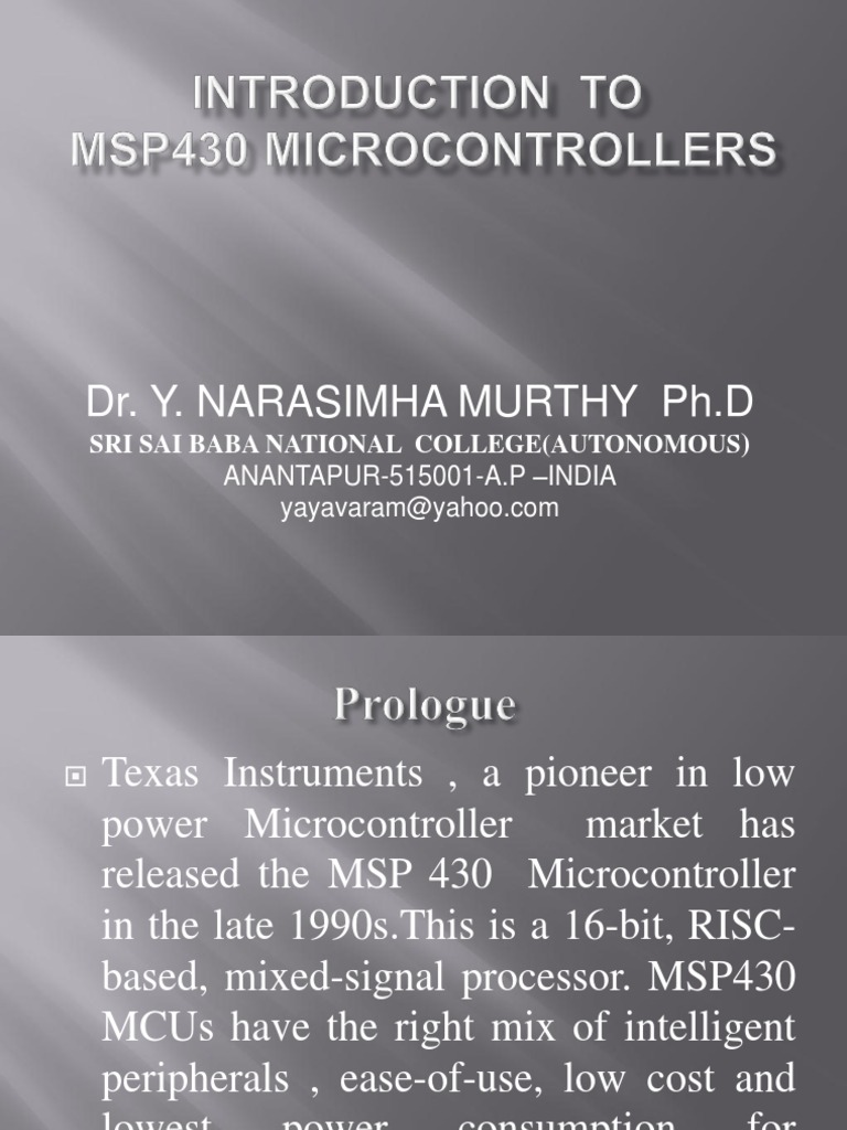 Introduction To MSP430 Microcontrollers | PDF | Instruction Set | Microcontroller