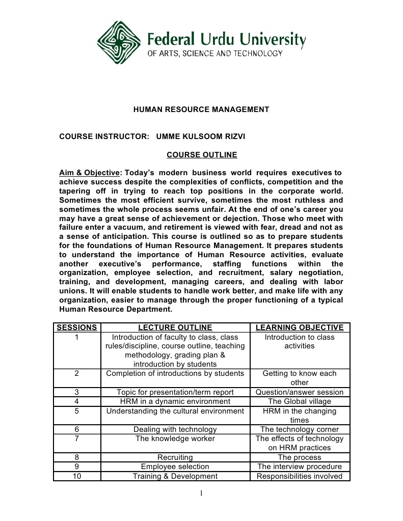 Course Outline | PDF | Human Resource Management | Performance Appraisal