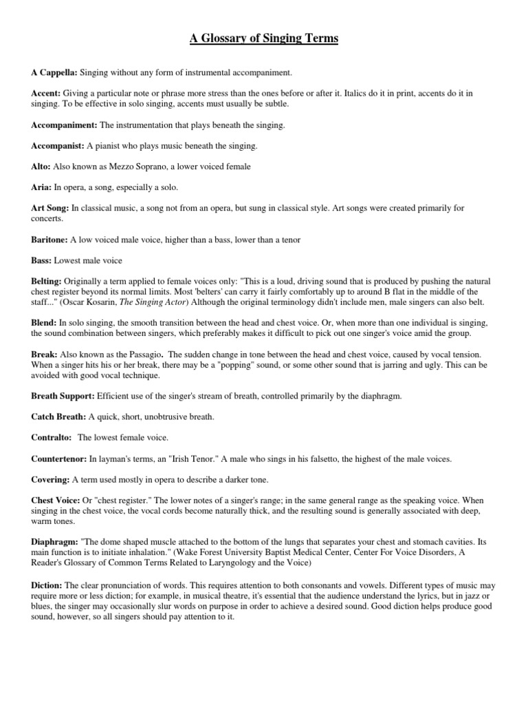 A Glossary of Singing Terms | PDF | Singing | Musical Techniques