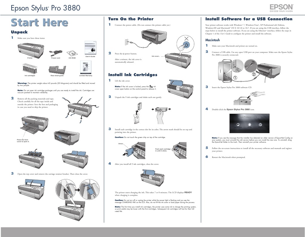 Epson Pro 3880 Start Here | PDF | Printer (Computing) | Windows 7