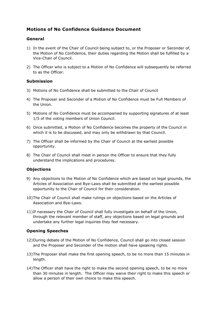 No Confidence Motion Procedures Guide | PDF | Group Decision Making ...
