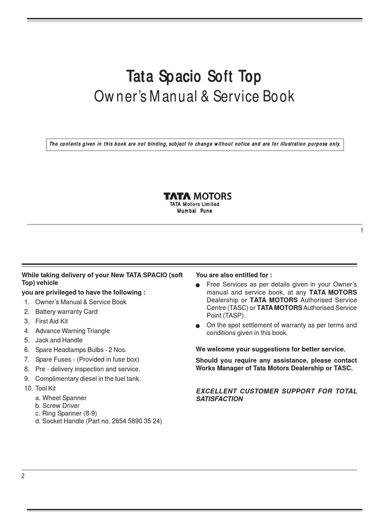 Tata Spacio Soft Top | Download Free PDF | Headlamp | Clutch