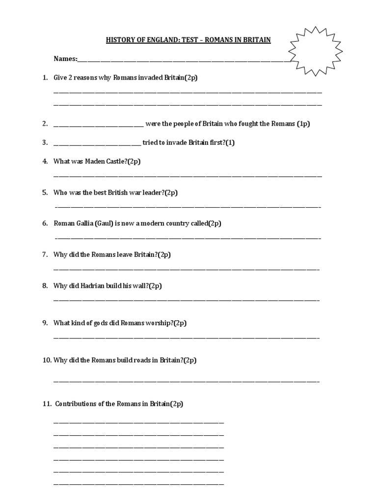 Roman Britain History Test | PDF