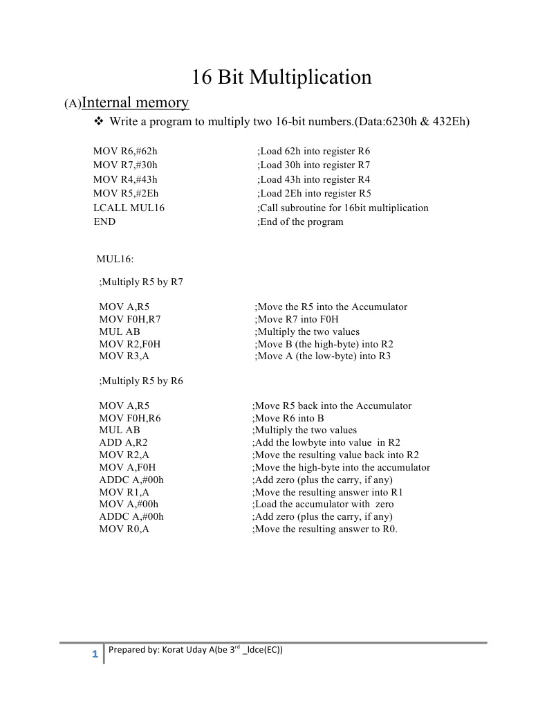 16 Bit Multiplication 8051 | PDF | Computer Data | Electronics