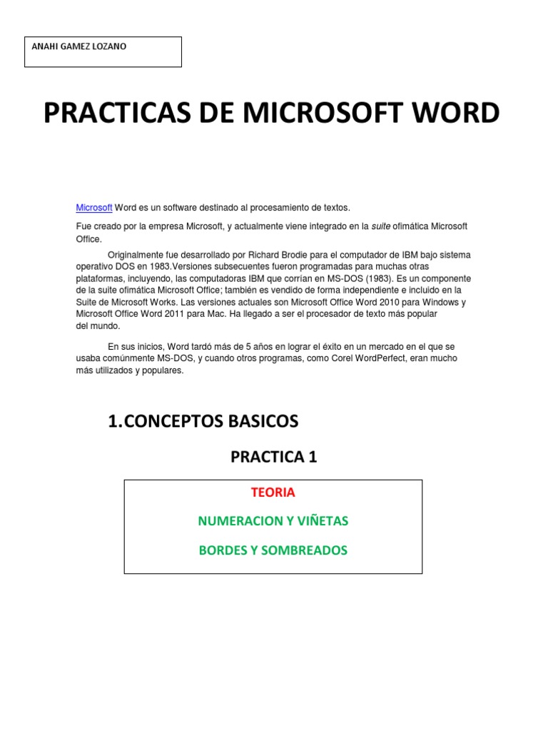 Prácticas Básicas de Microsoft Word | PDF | Microsoft Word | Microsoft