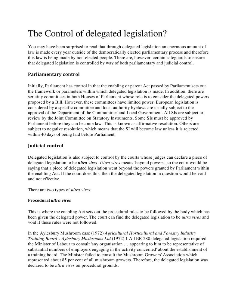 The Control On Delegated Legislation | PDF | Constitutional Law ...