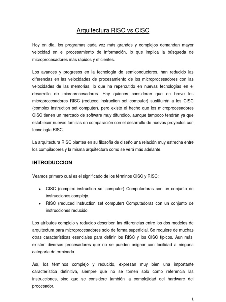 Arquitectura RISC Vs CISC | PDF | Unidad Central de procesamiento ...