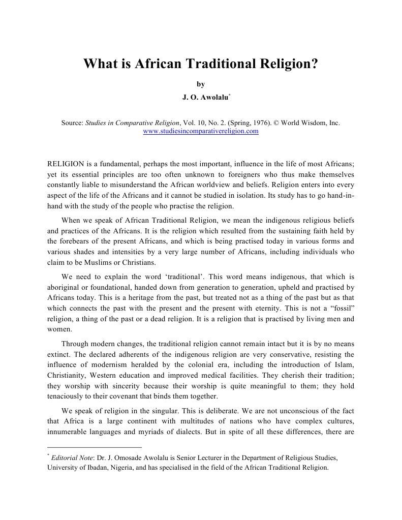 J.O. Awolalu - What Is African Traditional Religion | PDF | Paganism ...