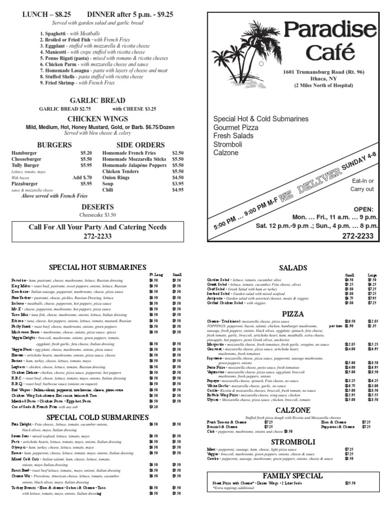 Paradise Cafe Menu | PDF | Salad | Pizza