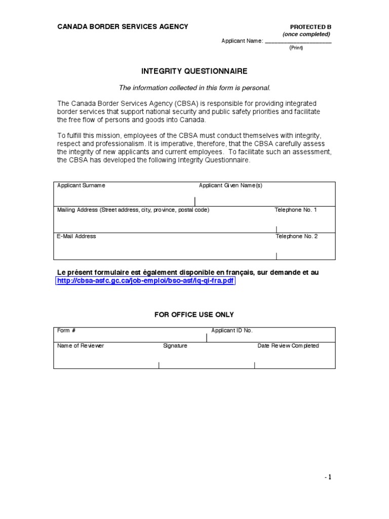 Integrity Questionnaire | PDF | Security Clearance | Arrest