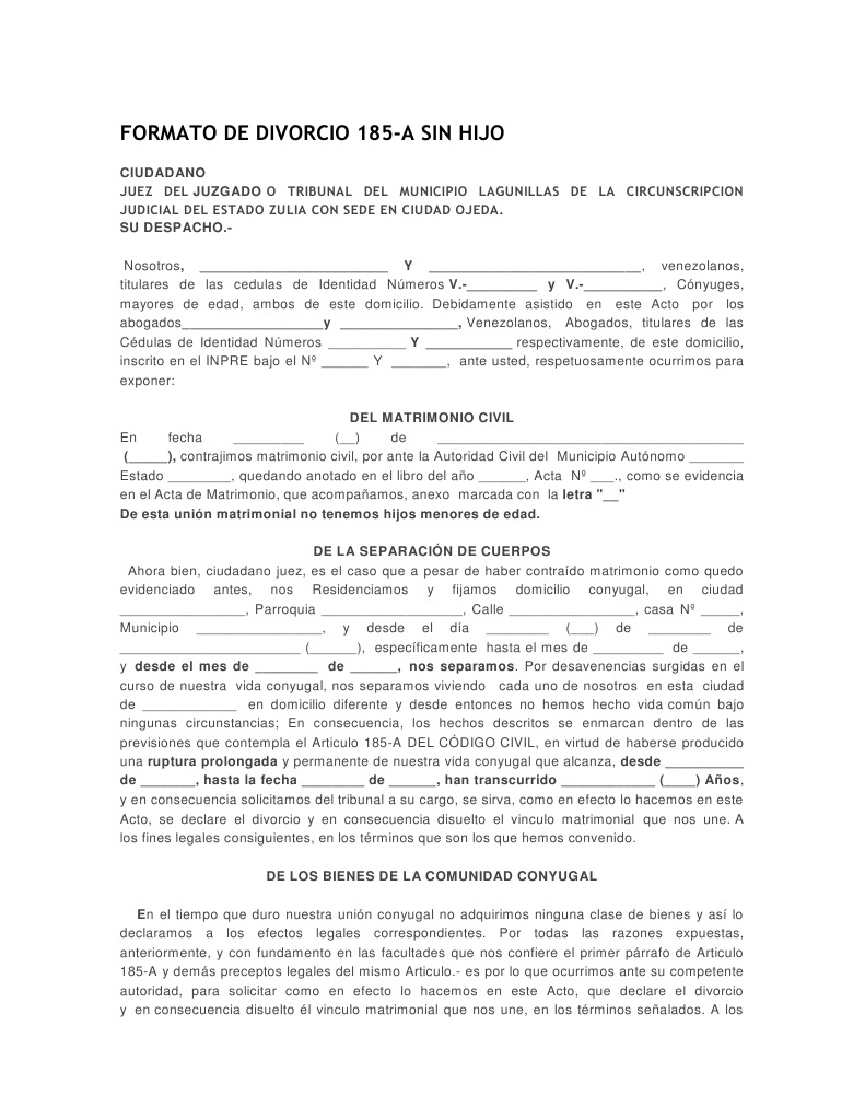 Formato de Divorcio 185 | PDF | Divorcio | Matrimonio