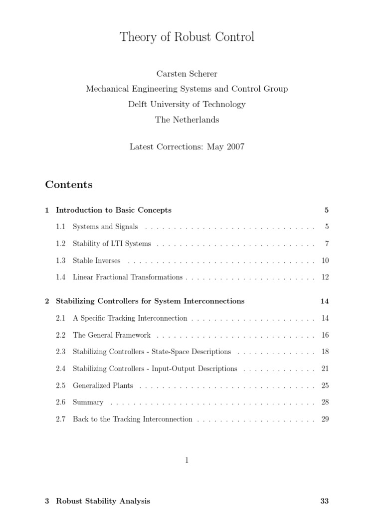 Theory of Robust Control (Carsten Scherer) | PDF | Control Theory ...
