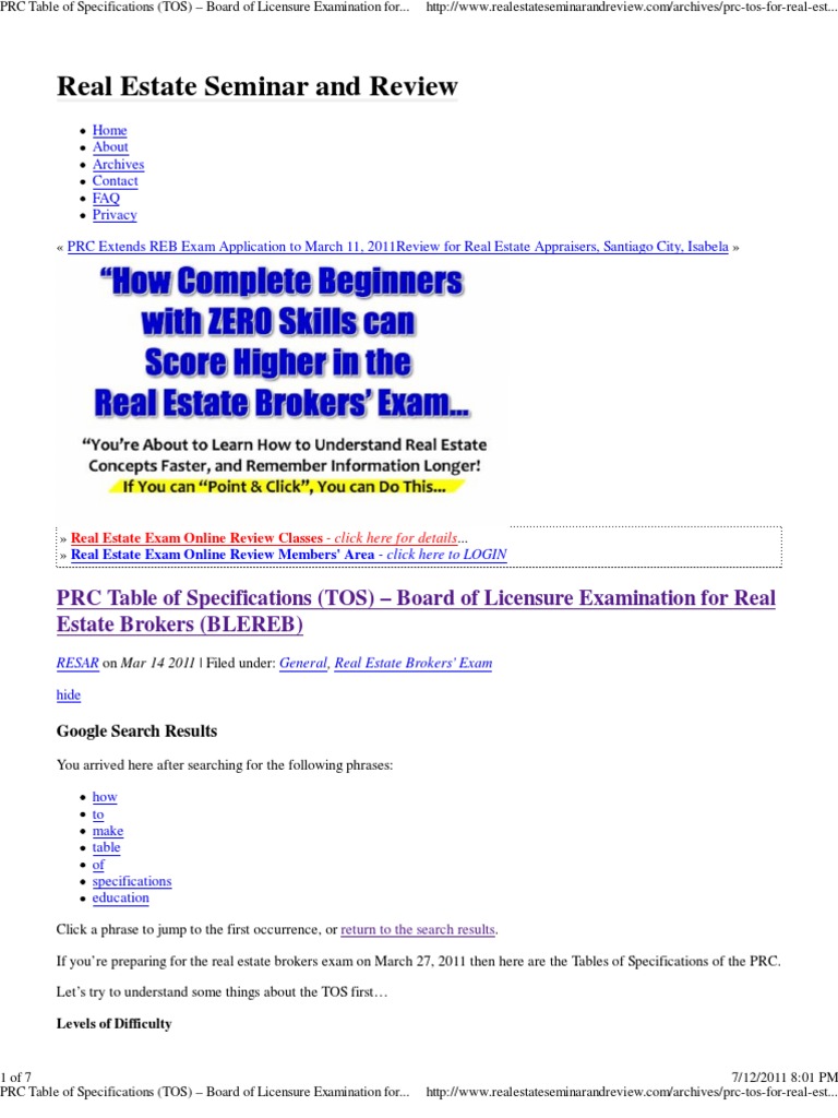 PRC Tos | PDF | Multiple Choice | Test (Assessment)