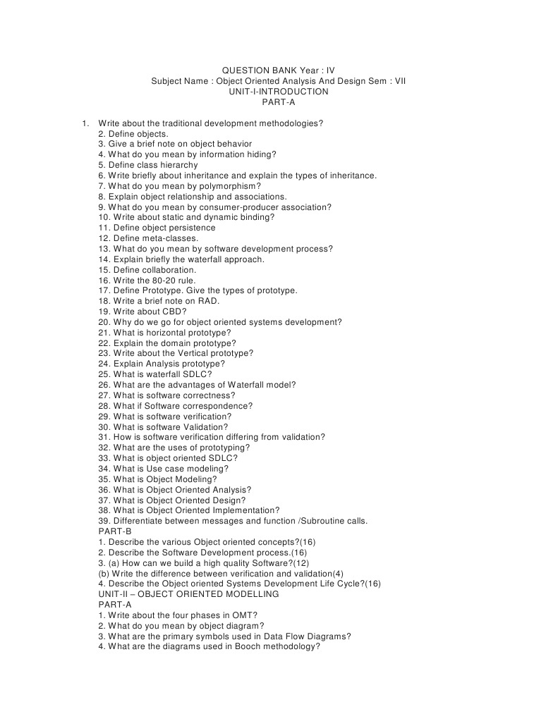 Question Bank Ooad Pdf Unified Modeling Language Software