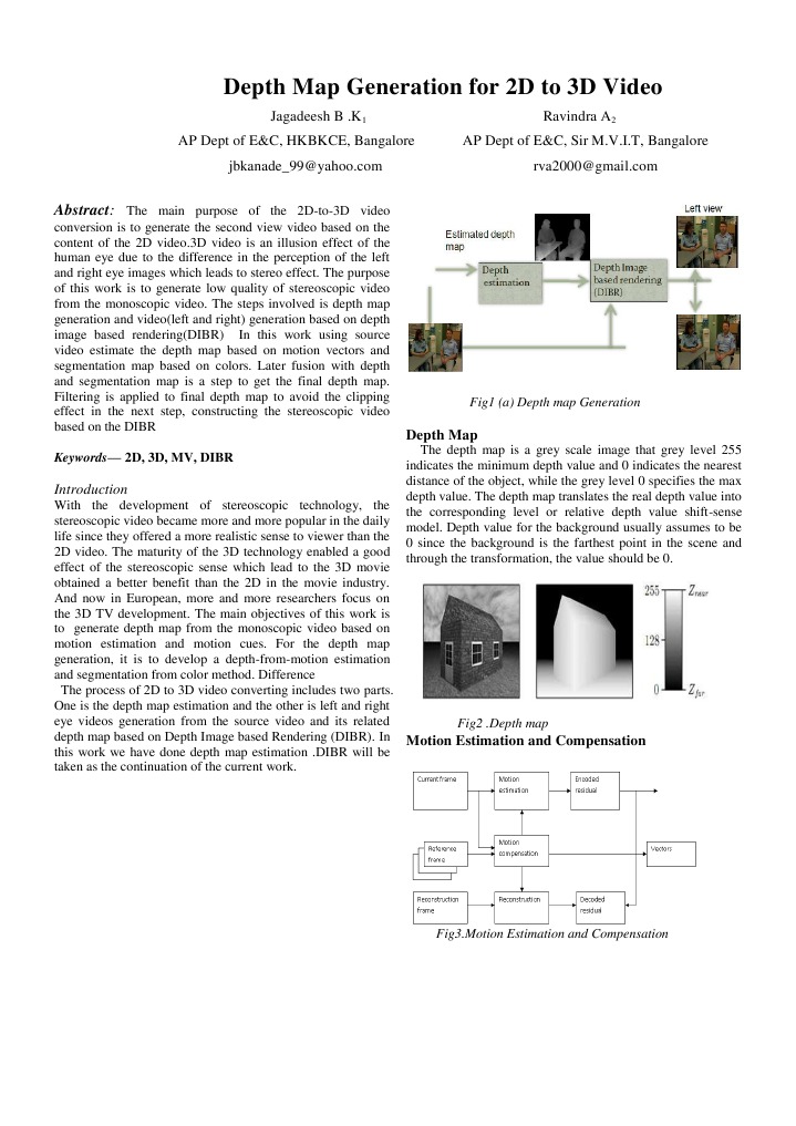 Depth Map Generation For 2D To 3D Video: Abstract | PDF | Image ...